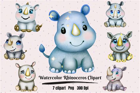 Watercolor Cute Rhinoceros Clipart Graphic By Hamees Store · Creative