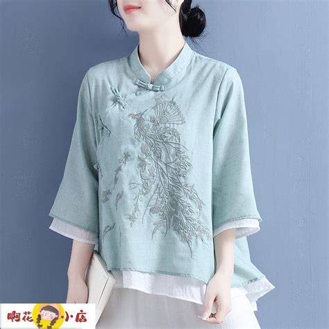 【啊花小店】中國風上衣 上衣 中國風復古斜襟盤扣襯衫春夏季寬松棉麻改良漢服禪意茶服女裝上衣 露天市集 全台最大的網路購物市集
