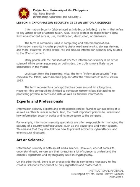 Ias Lesson 4 Information Security Is It An Art Or A Science Pdf