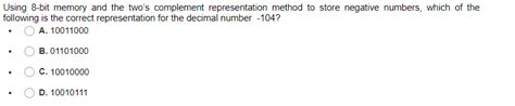 Solved Using 8 Bit Memory And The Two S Complement Chegg