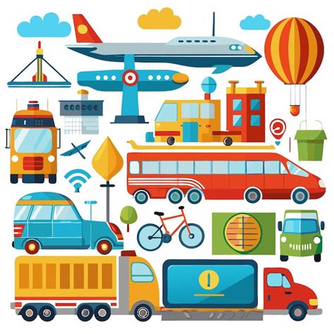 Colorful Flat Design Illustration Of Different Types Of Transportation