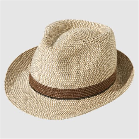 Men Short Brim Straw Hat Panama Fedora Hat Summer Beach Sun Trilby Hat