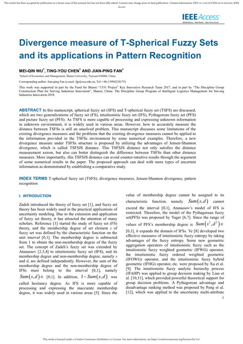 Pdf Divergence Measure Of T Spherical Fuzzy Sets And Its Applications In Pattern Recognition