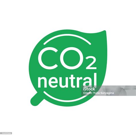 잎 식물에 Co2 중립 표시 탄소 배출 무료 비문이 있는 원 기호입니다 환경 친화적 인 산업 생산 순 제로 탄소 대기 대기 오염