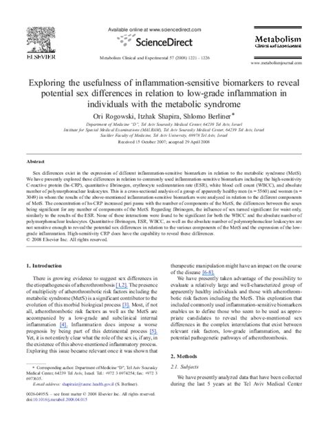 Pdf Exploring The Usefulness Of Inflammation Sensitive Biomarkers To