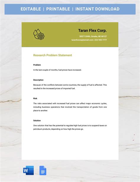 Research Problem Statement Template Google Docs Word Template Net