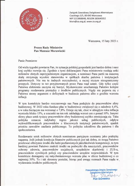 Piszemy do premiera skoro władza ma pieniądze niech podniesie płace w