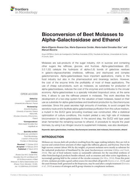 Pdf Bioconversion Of Beet Molasses To Alpha Galactosidase And Ethanol