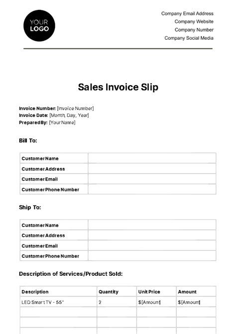 Free Sales Invoice Slip Template Edit Online And Download