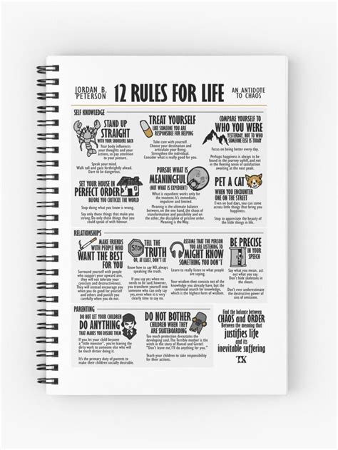 A Spiral Notebook With The 12 Rules For Life Written In Black And White