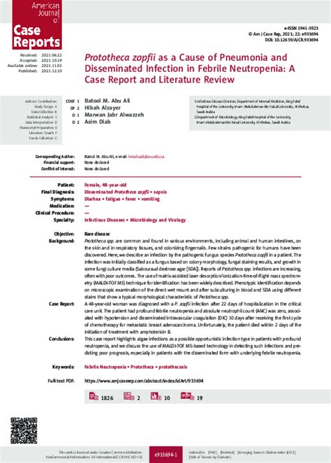 Pdf Prototheca Zopfii As A Cause Of Pneumonia And Disseminated