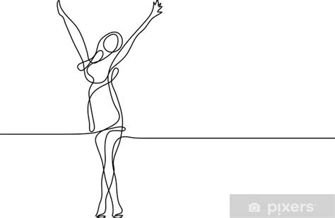 Sticker Continuous Line Drawing Of Happy Woman Stretching Pixers Uk