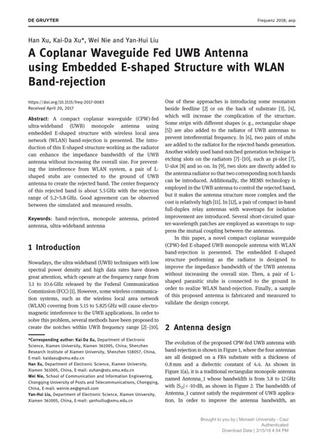 Pdf A Coplanar Waveguide Fed Uwb Antenna Using Embedded E Shaped