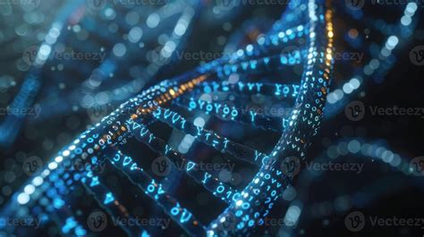 Abstract Visualization Of Dna Strands Illuminated By Glowing Data