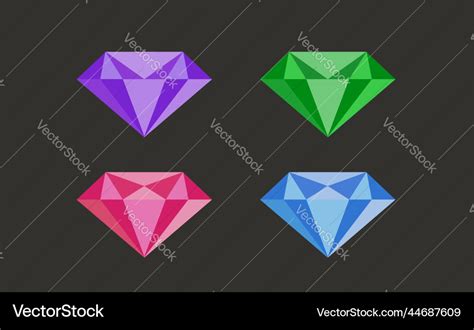 Gem Diamond Stone Icon Green Blue Red Pink Purple Vector Image