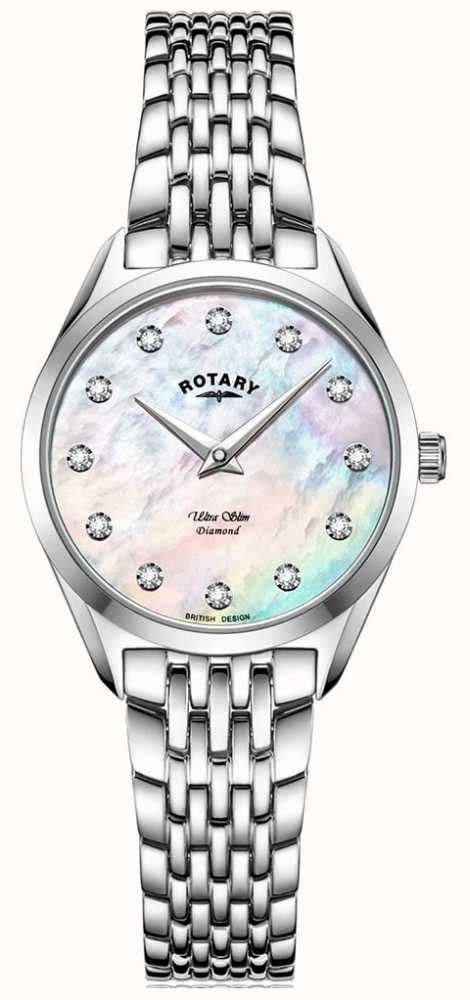 Rotary Womens Ultra Slim Stainless Steel Bracelet Diamond Mother
