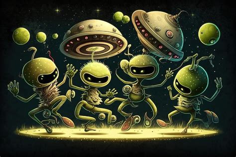 Premium Photo Aliens Dance Party On Flying Saucer Illustration