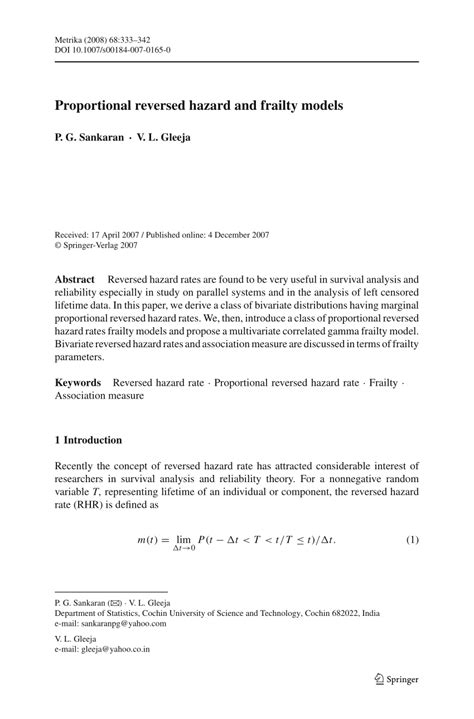 Pdf Proportional Reversed Hazard And Frailty Models