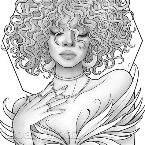 Printable Coloring Page Fantasy Character Black Girl Portrait Etsy