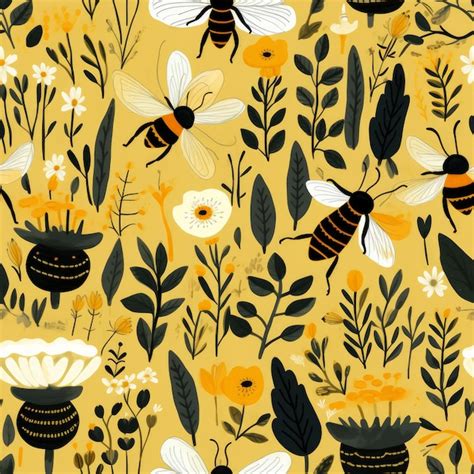 Premium Ai Image A Seamless Pattern With Bees And Flowers