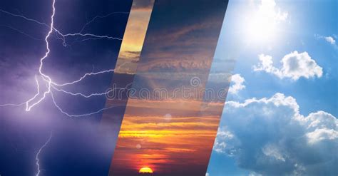 Concepto De La Previsión Metereológica Collage De Las Condiciones