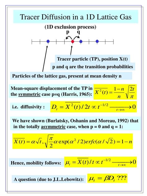 Ppt Tracer Diffusion In Low Dimensional Lattice Gases Probing The