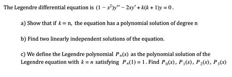 Solved The Legendre Differential Equation Is 1 Xy
