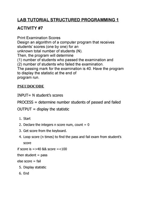 Lab Sp 1 For Cs To Enhance The Coding Skill Lab Tutorial Structured