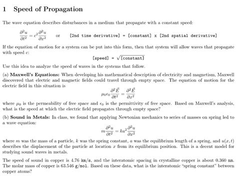 Solved Speed Of Propagation The Wave Equation Describes Chegg Com