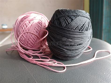 Two Skeins Of Black And Nude Knitting Thread Crochet Stock Image