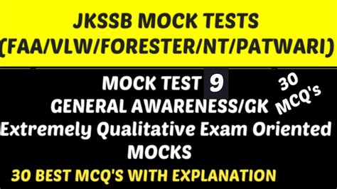 Mock Test 9 General Awareness Gk Jkssb Faa Vlw Forester Nt Patwari