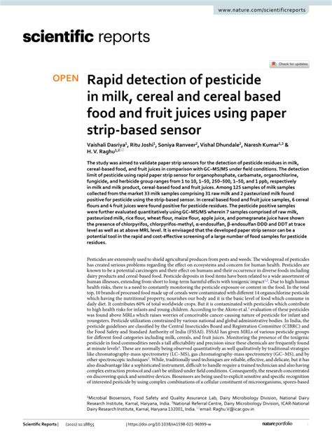 Pdf Rapid Detection Of Pesticide In Milk Cereal And Cereal Based Food And Fruit Juices Using