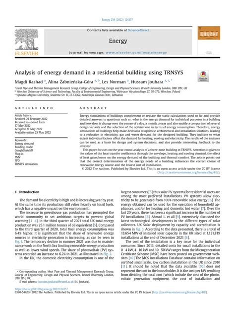Energy Demand In A Residential Building Using Trnsys Pdf Heat