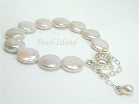 White Freshwater Coin Pearl Bracelet With Magnetic Clasp Pearl Island