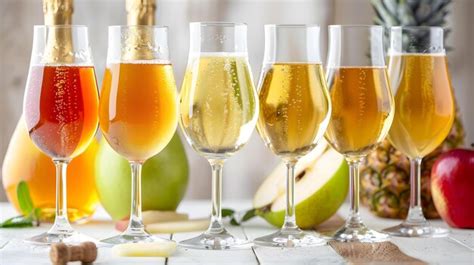 Different Flavors Of Sparkling Cider In Glasses Premium Ai Generated