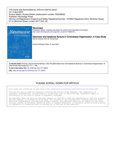 Pdf Ideomotor And Ideational Apraxia In Corticobasal Degeneration A