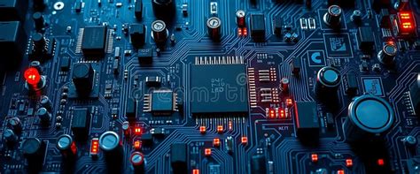 Advanced Circuit Board Illuminated With Dynamic Blue Light Stock Image Image Of Resistors