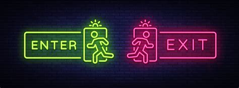 종료 네온 사인 벡터를 입력합니다 출구 디자인 템플릿 네온 간판 라이트 배너 네온 간판 야간 밝은 광고 빛 비문을 입력합니다