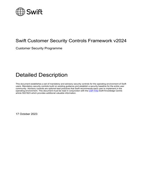 Swift Customer Security Controls Framework V2024