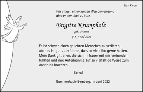 Traueranzeigen Von Brigitte Krumpholz Wirtrauern