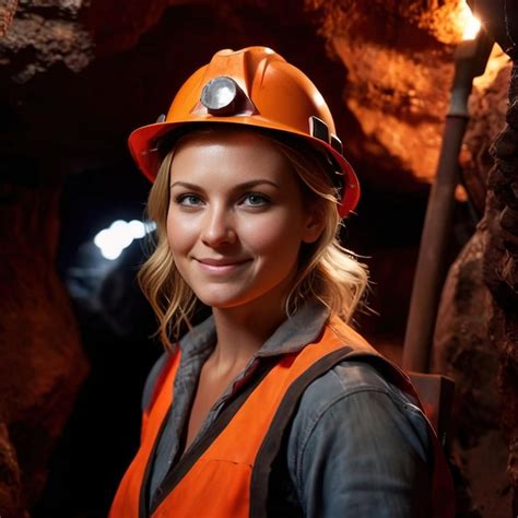 Premium Ai Image Woman Miner Exploring A Cavern Mine Underground