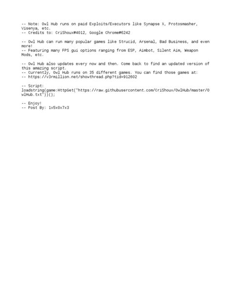 Owl Hub Script Roblox Pdf Computers Technology And Engineering