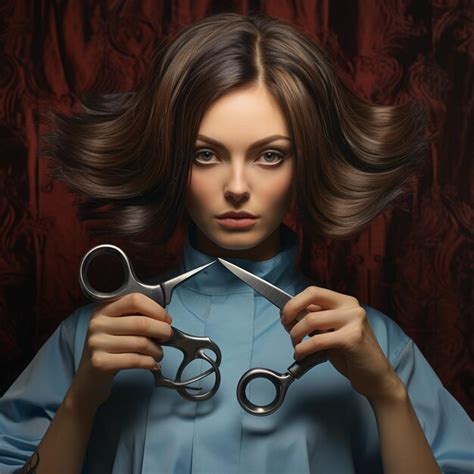 Premium Ai Image A Woman Holding Scissors And A Red Background With A