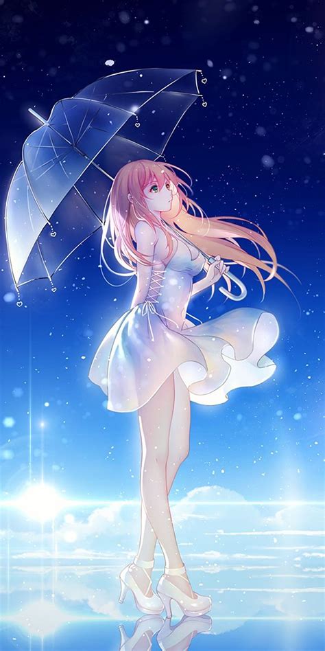 Обои на телефон Аниме Девочка Зонтики Зонтик Длинные Волосы 1283029