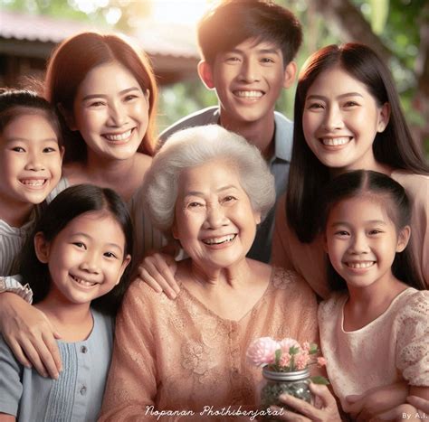 ครอบครัวอบอุ่น ภาพครอบครัวสุขสันต์ในโอกาสวันแม่ จาก A I สร้างสรรค์