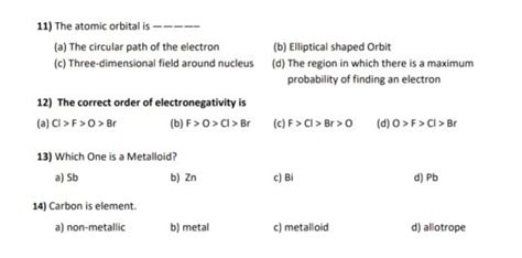 11 The Atomic Orbital Is A The Circular Path Of The Electron C Th
