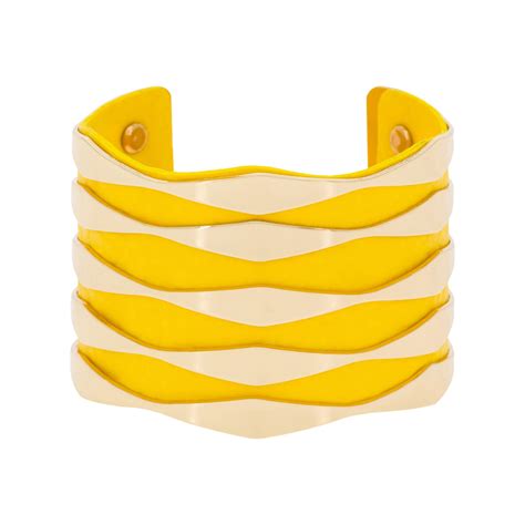 Bracelet manchette laiton doré simili cuir jaune ZADAR Mes bijoux