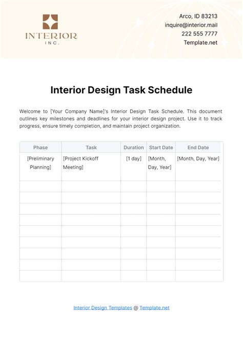 Free Interior Design Task Schedule Template To Edit Online