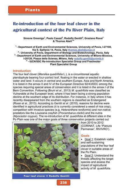 Pdf Reintroduction Of The Four Leaf Glover In The Agricultural