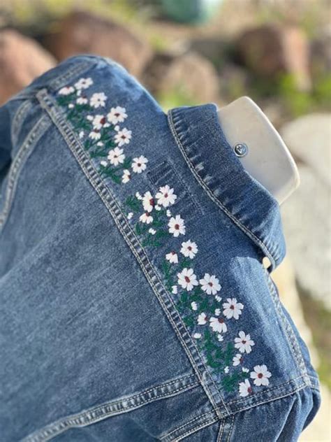 Hand Embroidered Denim Jacket Custom Embroidery Embroidery Art